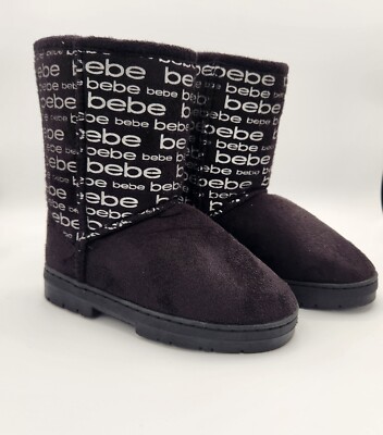Girls-Bebe Black Fur Lined Winter Boots- Size 12 | eBay