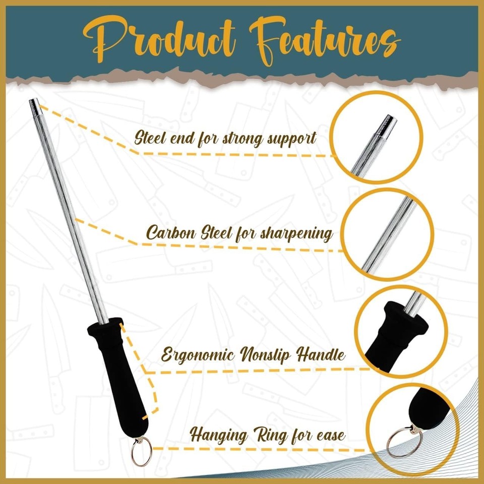 Diamond Steel Sharpener for Knives – 20° Angle, Multi-blade Kitchen ...