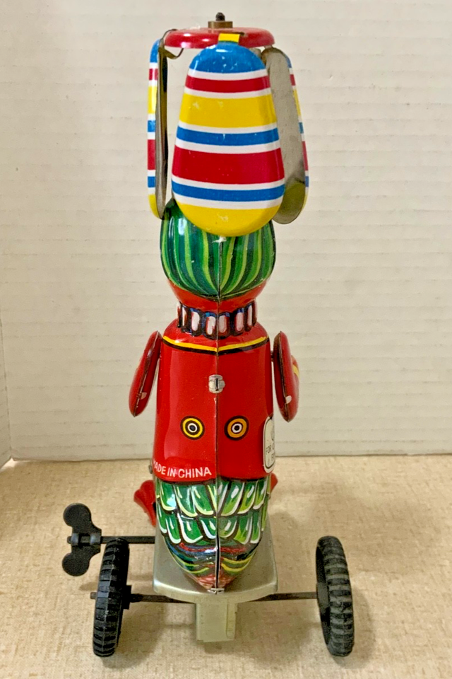 Vintage Tin Funny Wind Up Duck On Bike Metal Wind-up Toy works with Box ...