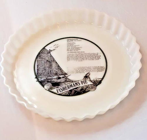 Vintage Arcopal Large White Glass Flan Dish Fishermans Pie Recipe ...