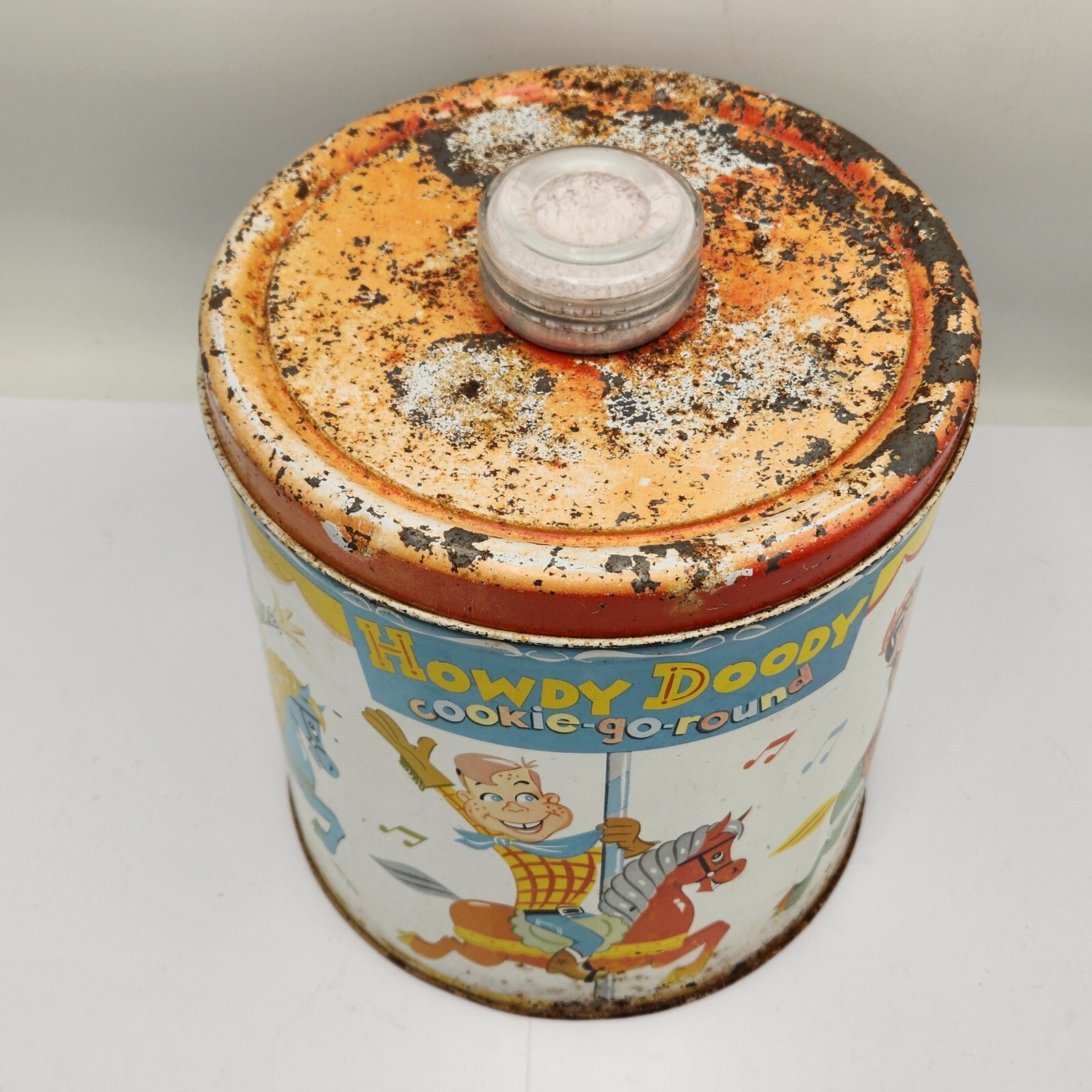 Vintage 1950s Howdy Doodie Cookie-Go-Round Krispy Can Litho Tin *Rusty ...