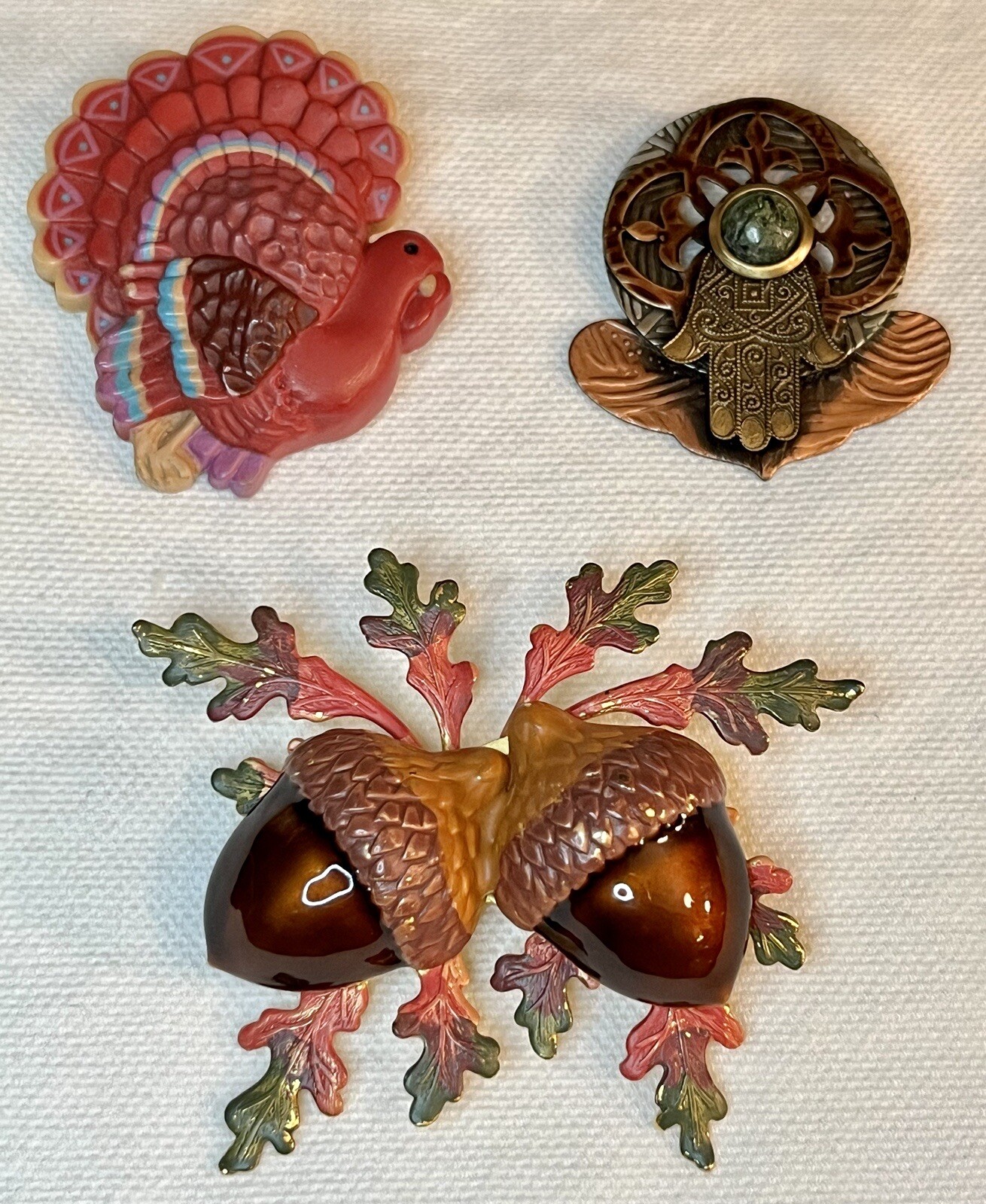 Lot 3 Vintage Thanksgiving & Fall Pins Brooches Turkey Acorns & Leaves ...