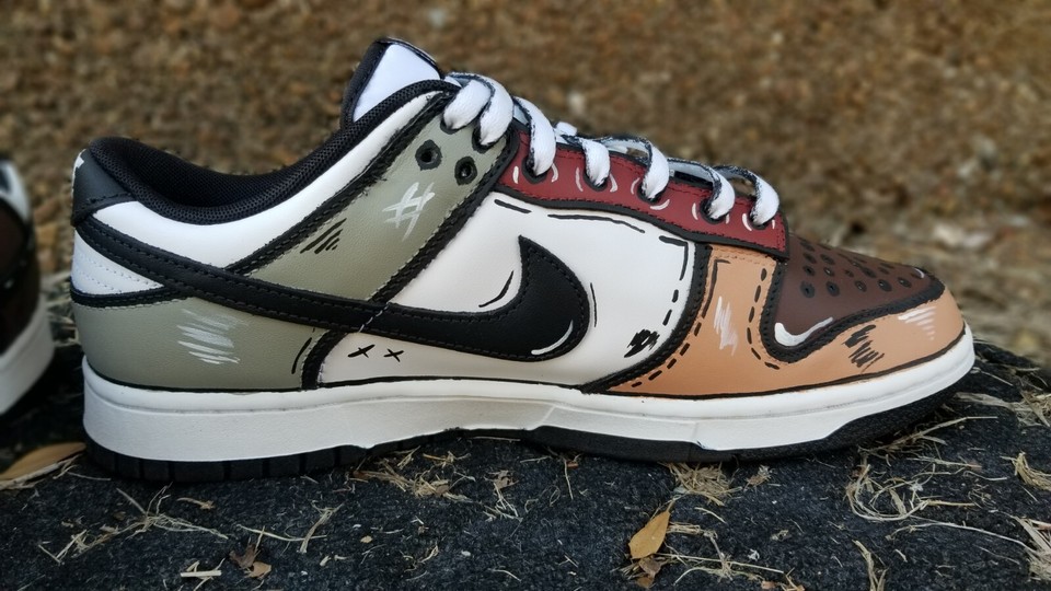 Nike Dunk Low Custom Size 10 Cartoon Theme Earth Tones | eBay