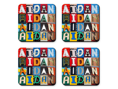 Personalized Coasters featuring the name AIDAN in sign letter photos ...