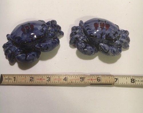 Blue Crab Salt And Pepper Shaker Set Painted Ceramic Beach Nautical ...