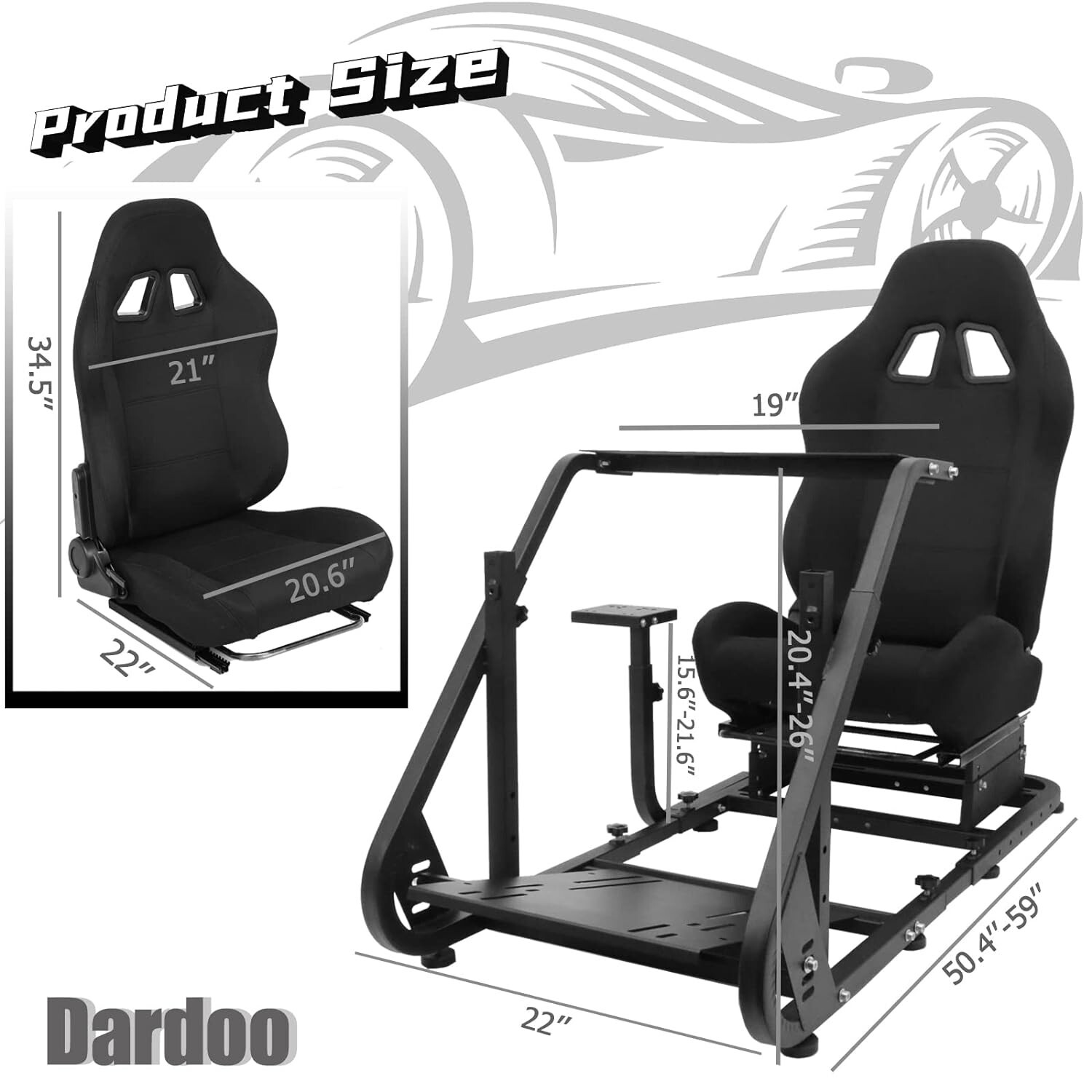 Dardoo G29 Racing Simulator Cockpit with Black Seat Fit Logitech G920 ...