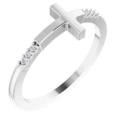 Diamond Stackable Sideways Cross Ring In 14K White Gold | eBay