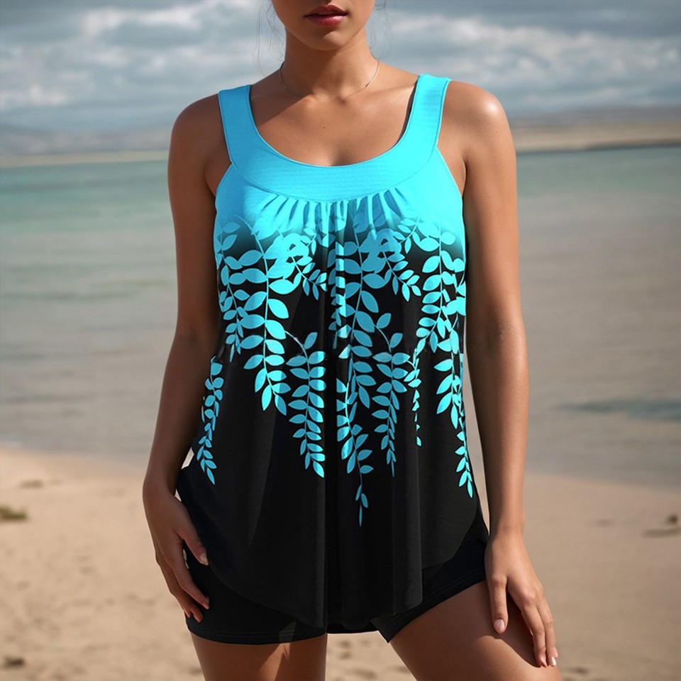Women Printed Tankini Set with Shorts Swimsuit Bathing Swimwear Beach ...