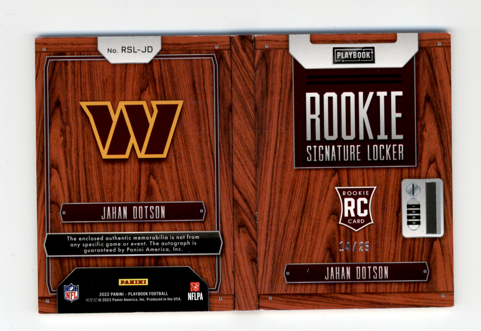 2022 Panini Playbook RSL-JD Jahan Dotson RC Patch Football Auto Booklet ...