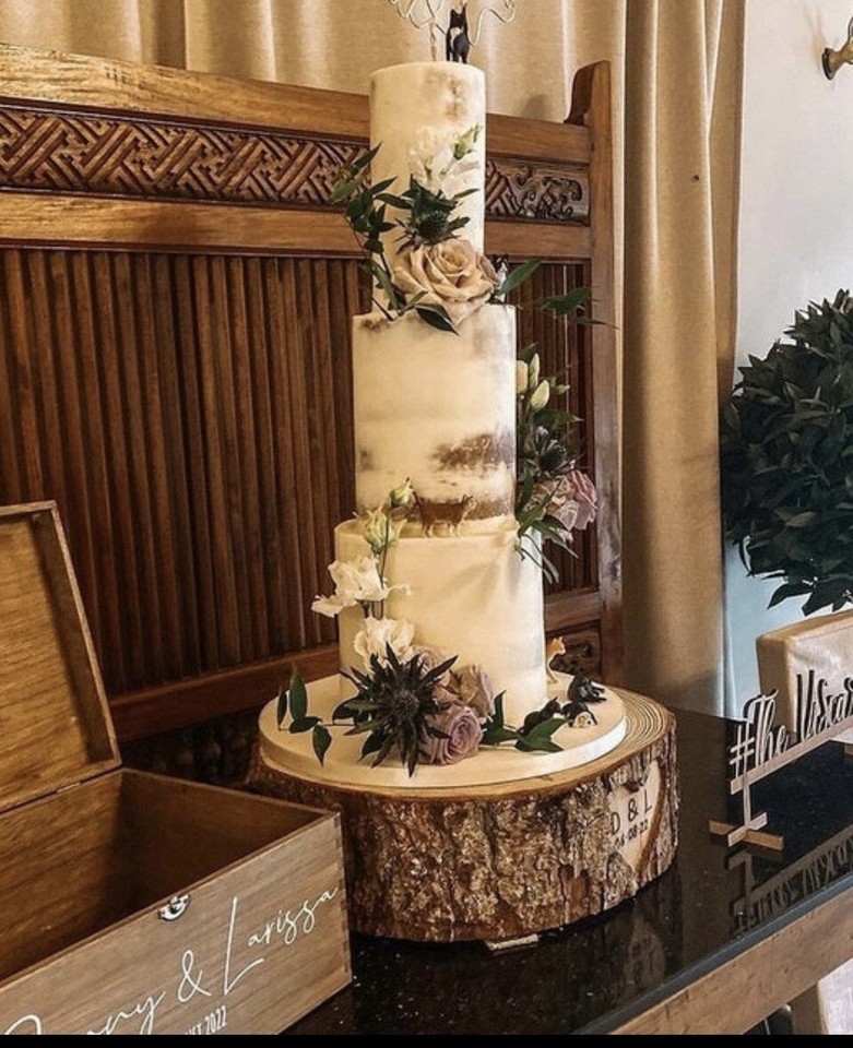 Wooden log cake stand with personalised option, rustic wedding cake log ...