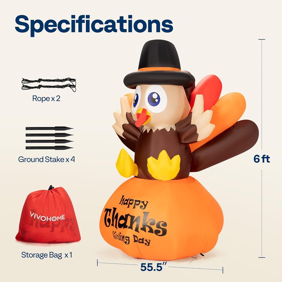 Thanksgiving Inflatable Turkey Blow-up LED Lighted Outdoor Lawn Yard ...