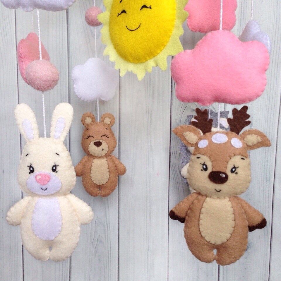 Baby Mobile Forest Animals Felt Pink Girl Nursery Decor Baby Gift Cot ...