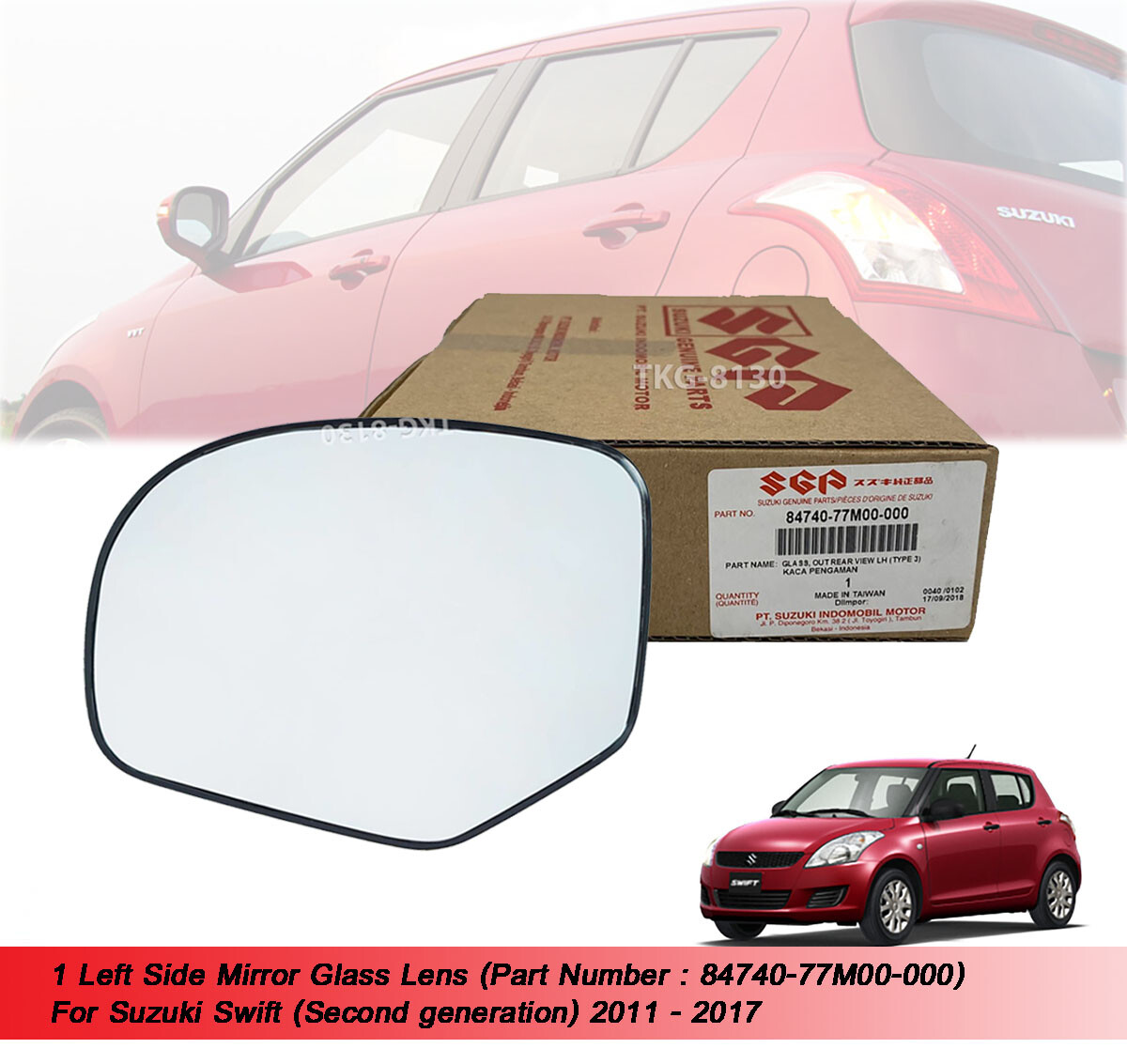LH Mirror Glass Lens 84740-77M00-000 For Suzuki Swift 2011 2012 2013 ...