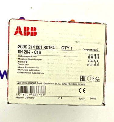 ABB SH204-C16 2CDS214001R0164 Miniature Circuit Breaker 16A 4P | eBay