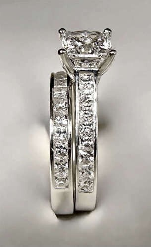 3Ct TCW Princess Cut Simulated Diamond Engagement Ring Set Solid 14k ...