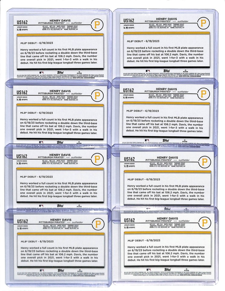 (8) Lot 2024 Topps Update Henry Davis Rookie Card RC #US162 Pirates | eBay