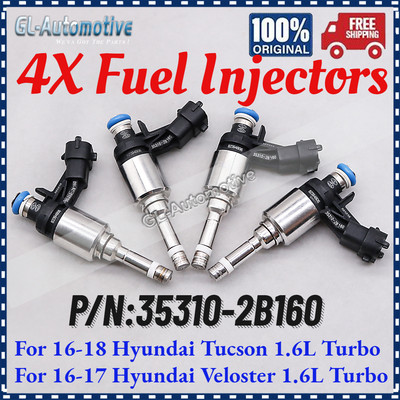 35310-2B160 Set (4) Fuel Injectors for 2016-2018 Hyundai Tucson 1.6L L4 ...