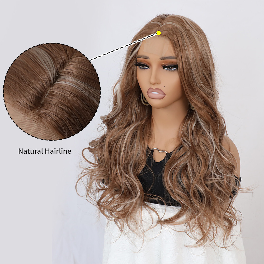 Ombre Brown Blonde Wavy Hair Lace Front Wig Synthetic Heat Resistant ...