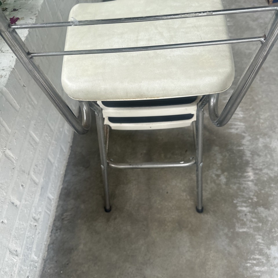 Vtg Cosco Kitchen white Step Stool Chair Flip Up Seat MCM With Extra ...