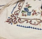 Vintage Embroidered / Cross Stitch Deer & Turkey Tablecloth Crochet ...