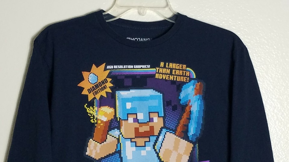 Minecraft Shirt Long Sleeve Navy Blue Steve Tee Youth Size XL | eBay