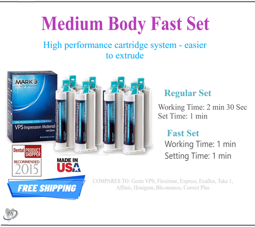 Dental MEDIUM BODY FAST Set PVS VPS Impression Material 50ML Cartridges ...