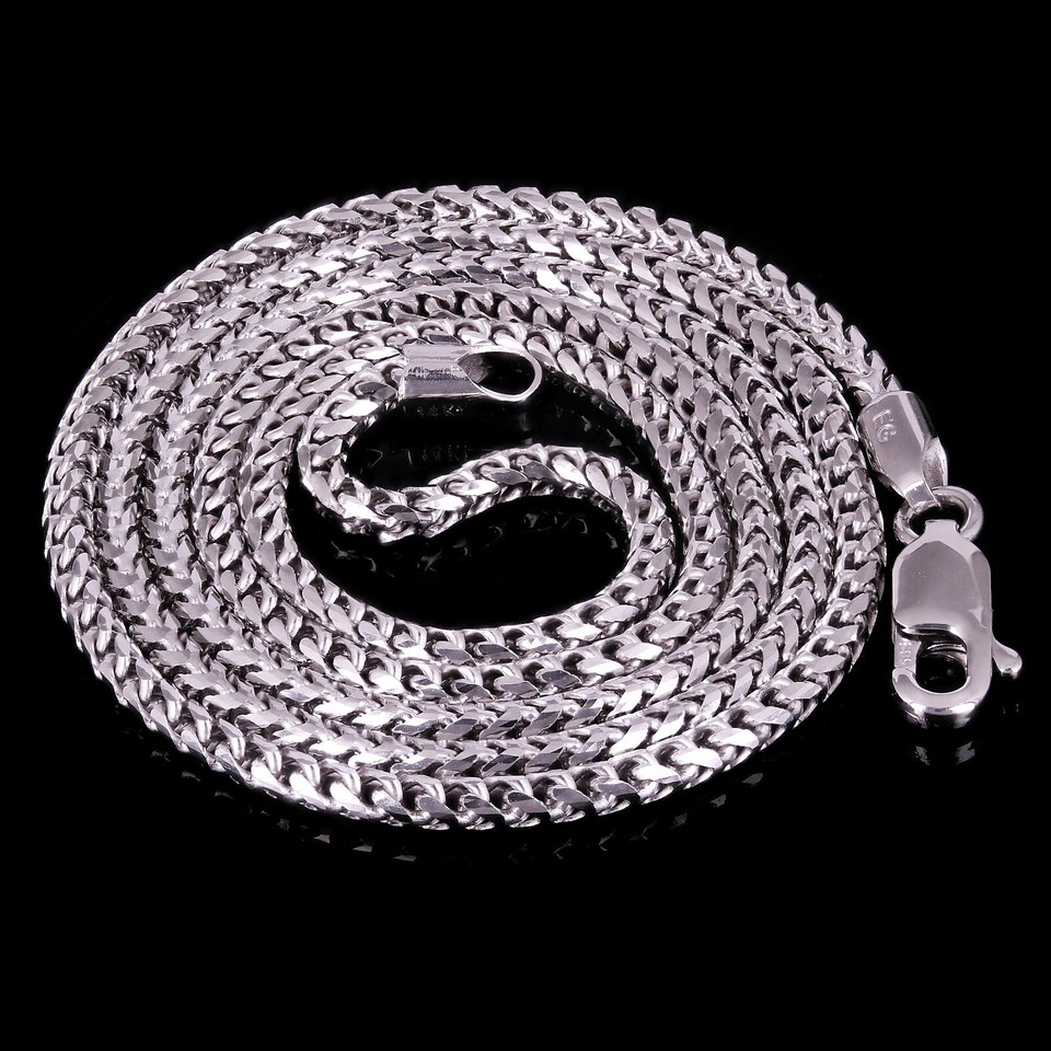 Italian 14k White Gold Solid Diamond Cut Franco Chain Necklace 22" 2mm ...
