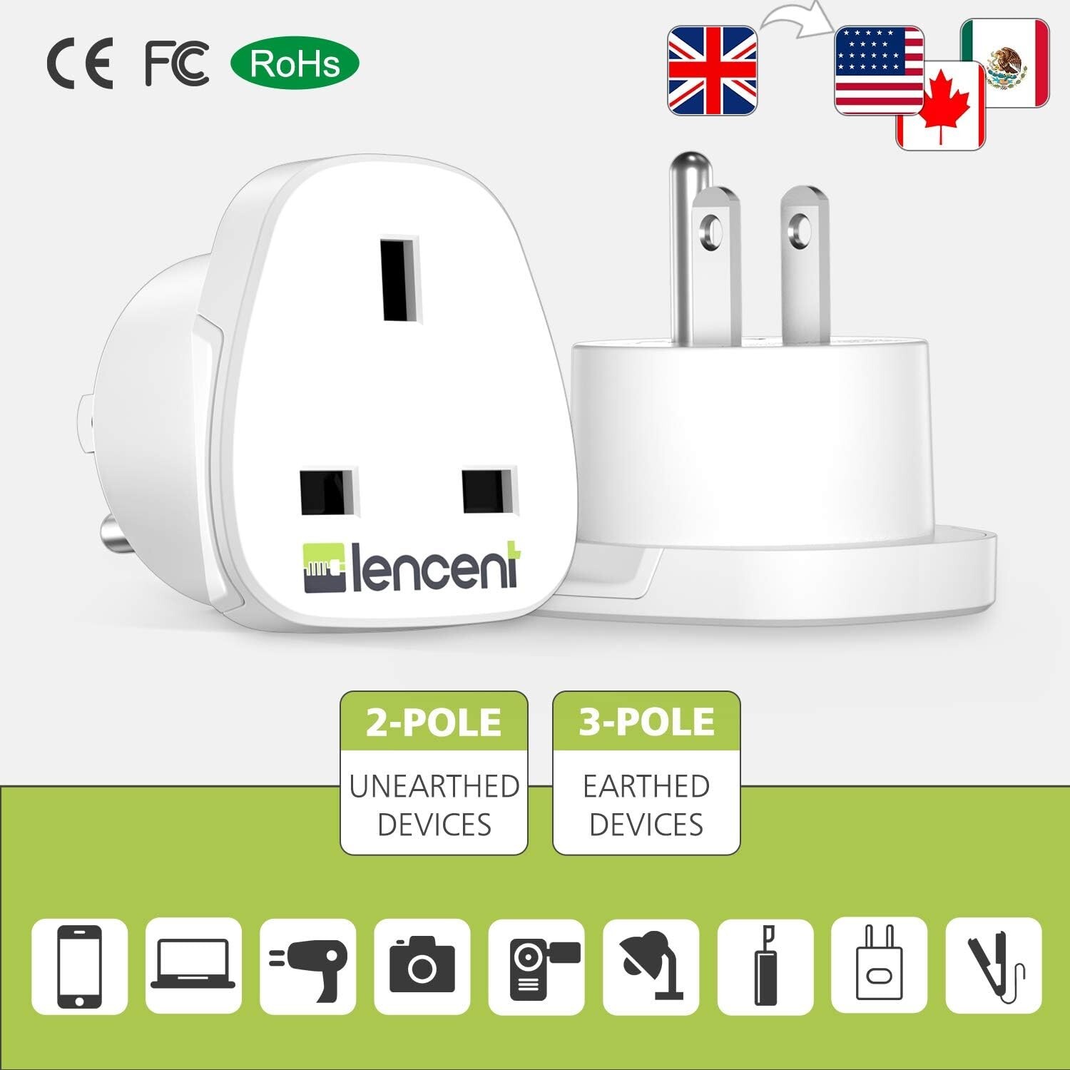 UK to US Plug Adapter - Converts Type G Plugs from UK to USA - 2 Pack ...