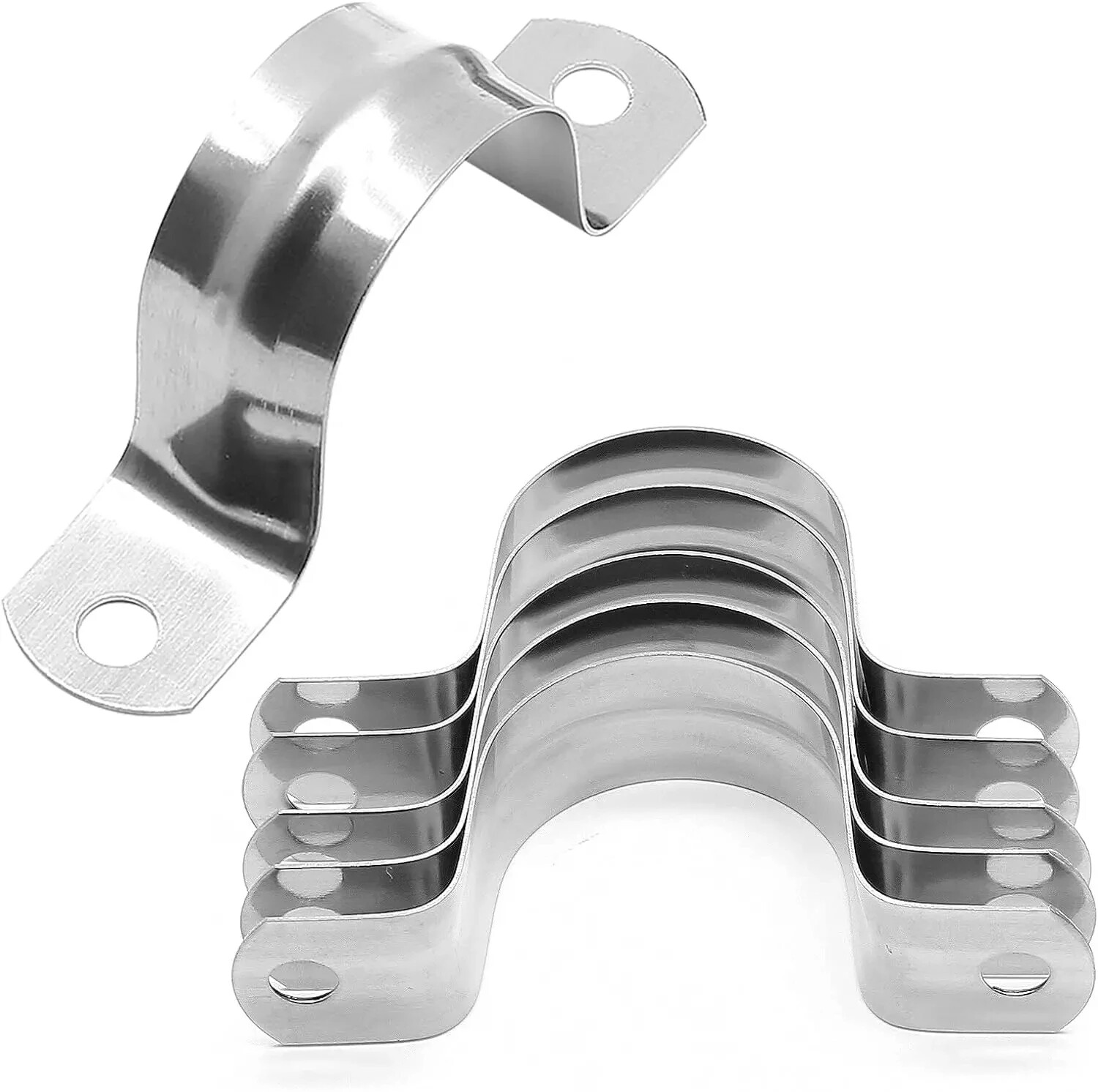 50Pcs 1-1/4" Stainless Steel Pipe Strap Clamps Two Hole Strap for ...