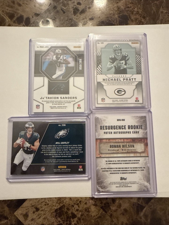 2024 Panini/Topps Patch Auto Lot 4 Cards, Pratt, Sanders, Wilson ...