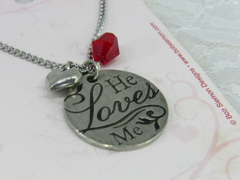 New Bob Siemon Designs Solid Pewter Christian Necklace ~ He Loves Me ...