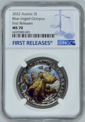 2022 Blue-ringed Octopus Copper-Nickel Coin NGC MS70 First Releases ...