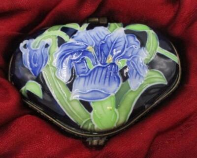 Vtg NEW Benaya Porcelain Hinged Trinket Box Black Purple Iris Flower ...