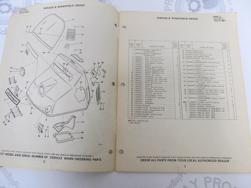 1969 Johnson Skee-Horse 25 HP Snowmobile Parts Catalog J1590 J2090 | eBay