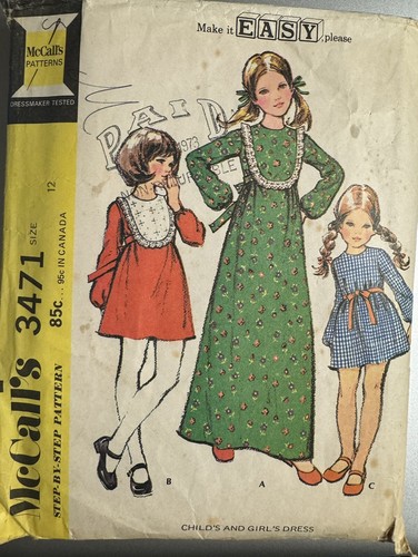 Vtg McCall's pattern 3471 Girls' back zip Granny Dress size 12 bust 30 ...