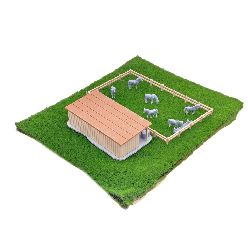 Outland Models Miniatures Small Country Stable w Horses and Grass 1:87 ...