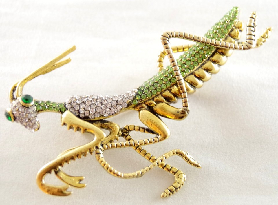 HUGE 3.75" NWOT DESIGNER STYLE CRYSTAL RHINESTONE PRAYING MANTIS BROOCH ...
