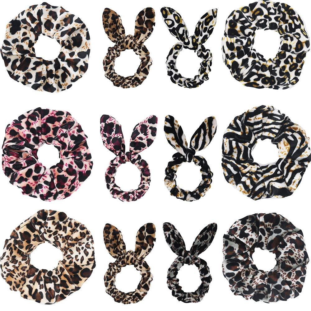 DINPREY Set of 12 Leopard Animal Print Hair Scrunchies Velvet Cheetah ...