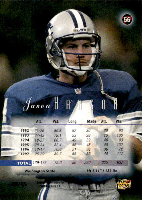 1998 Playoff Prestige Retail Jason Hanson 56 Detroit Lions | eBay