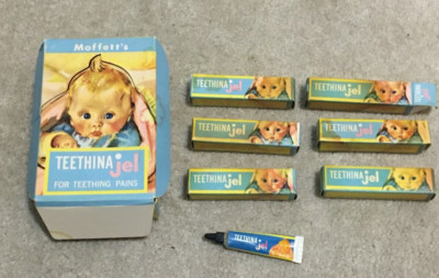 6 Vntg c1950's Moffett's Teethina Jel (Gel) Baby Teething Pain Dental ...