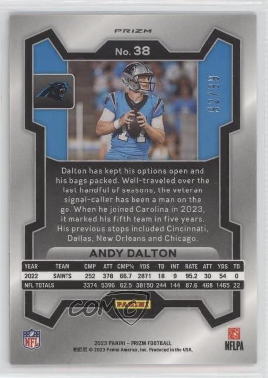 2023 Panini Prizm Purple Wave Prizm 92/99 Andy Dalton #38 16fs | eBay
