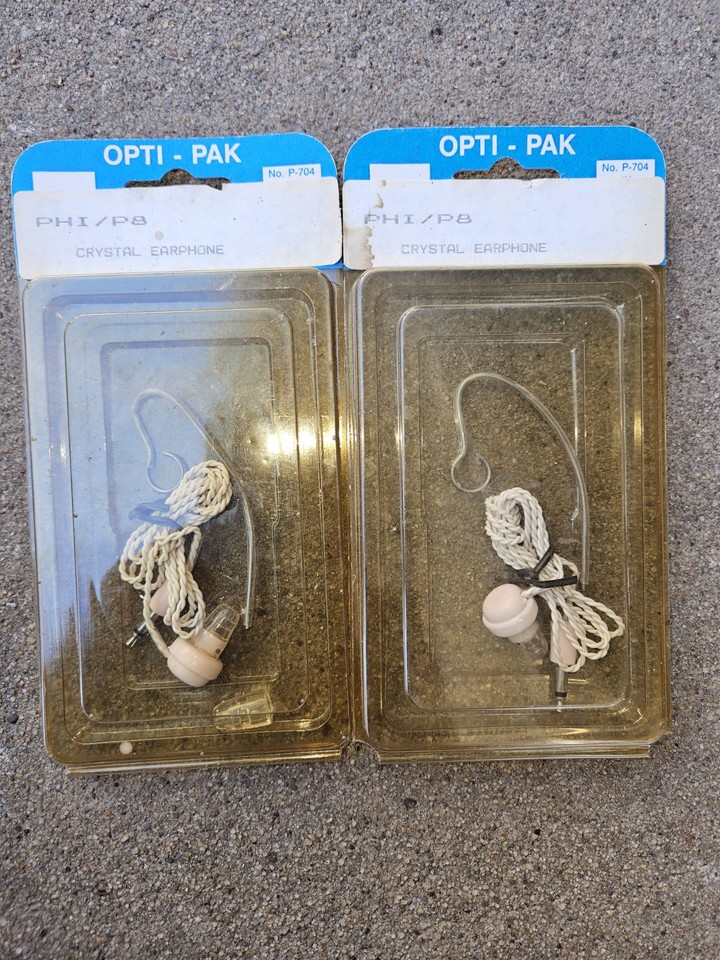 2 VINTAGE NOS PHILMORE P8 OPTI-PAC CRYSTAL EARPHONES TRANSITOR RADIO ...