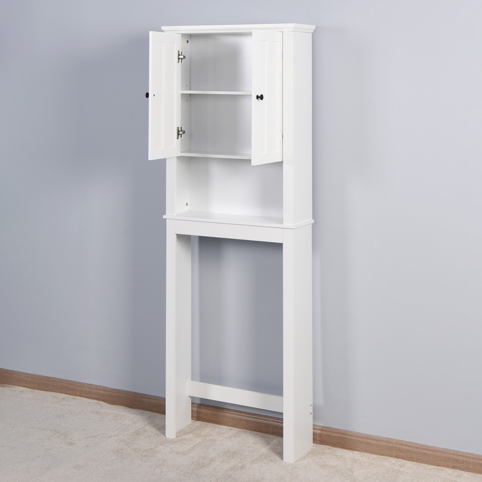 White MDF Over-The-Toilet Bathroom Storage Cabinet with Adjustable ...