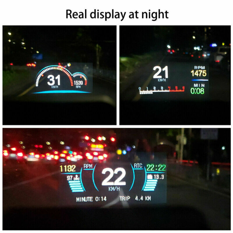 Car Digital HUD OBD2+GPS Head Up Display LCD Speedometer RPM Speed ...