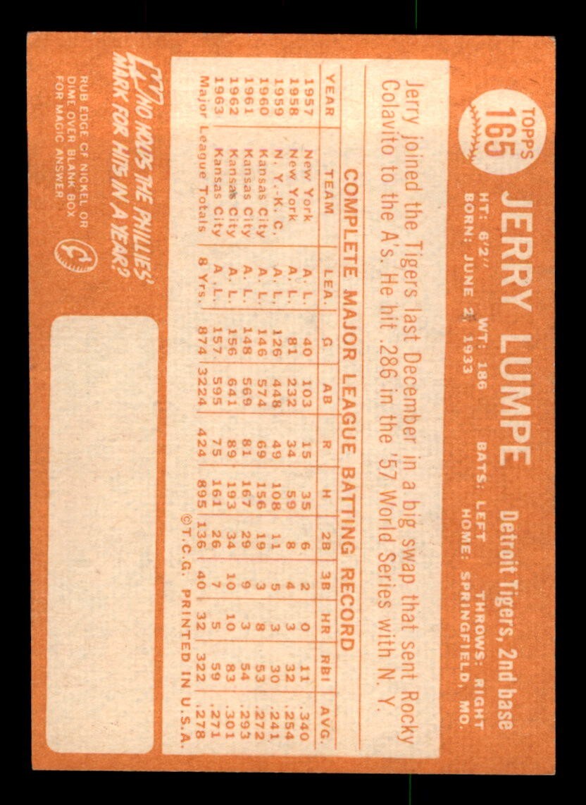 1964 Topps Baseball #165 Jerry Lumpe EX/MT *d5 | eBay