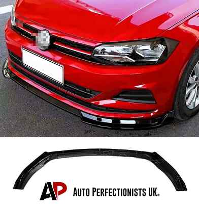 VW Polo MK6 AW GTI R Gloss Black Front Splitter Spoiler Lip Body Kit ...