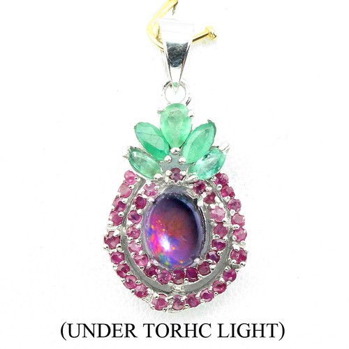 GEM Hot Rainbow Black Opal Green Emerald Ruby 925Sterling Silver ...