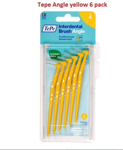 Tepe Angle Yellow Size 4 /0.7mm 6 Brushes Floss Flossers Dental Teeth ...