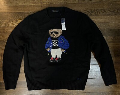 NWT Polo Ralph Lauren Black RLX Ski Wool Teddy Bear Sweater Size L | eBay