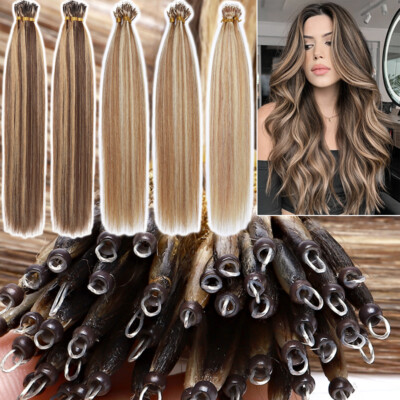 Nano Micro Loop Ring Hair Extensions 100% Remy Human Hair Beads Thick ...